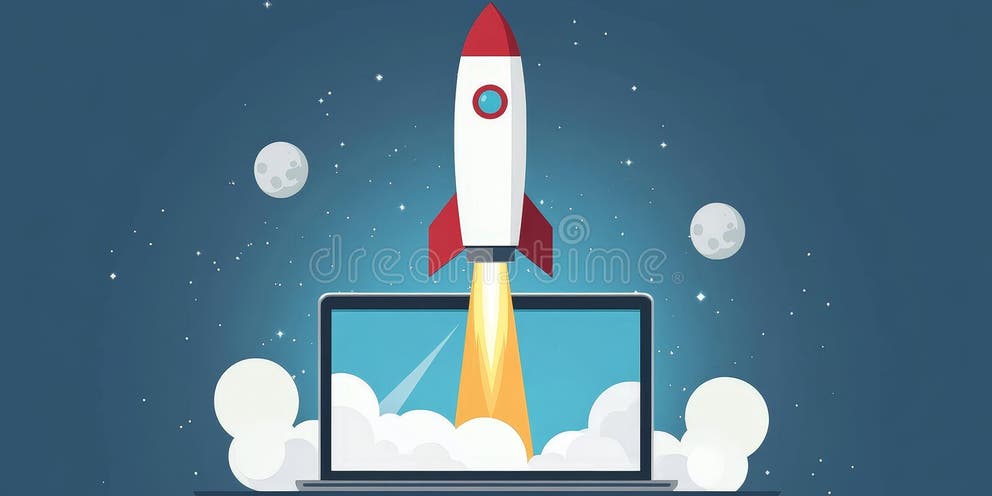 Rocket Launching from Laptop Screen Stock Image - Image of computing, scifi: 367650829