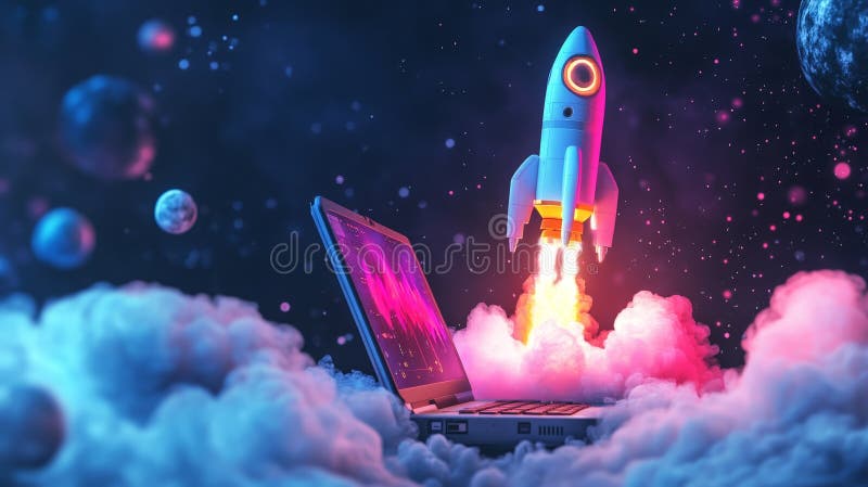 Rocket Launching from Laptop Screen Stock Photo - Image of ...