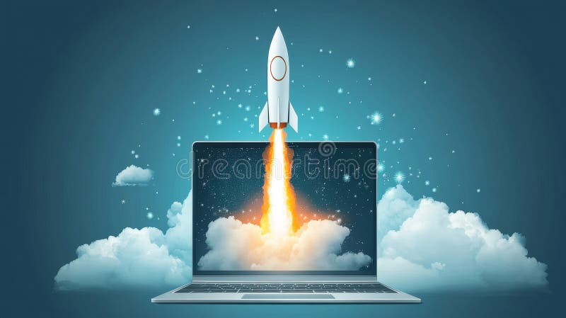 Rocket Launching from Laptop Screen Stock Image - Image of ...