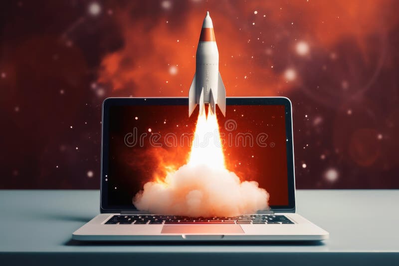 A Rocket Launching from a Laptop Screen Created with Generative AI ...