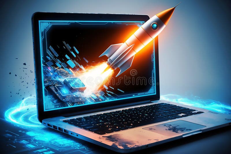Rocket Launching from Laptop Screen, Digital Innovation and ...