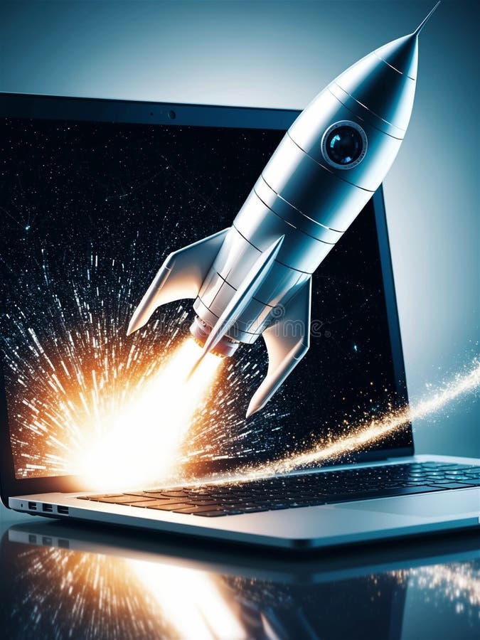 Rocket Launching from Laptop Screen, Symbolizing Digital Innovation and ...