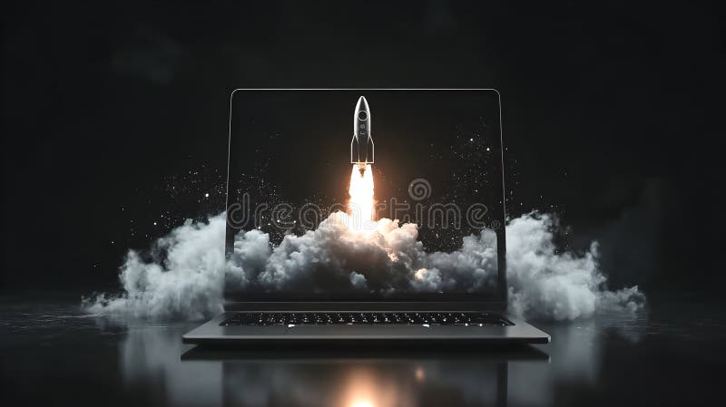 Rocket Launching from a Laptop Screen Symbolizing Technology and ...