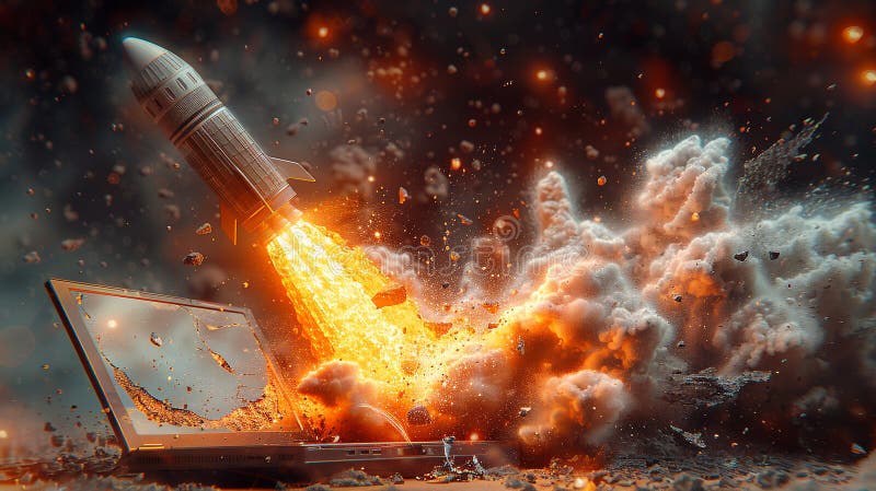 Rocket Launching from Laptop. Startup Business, Innovation and ...