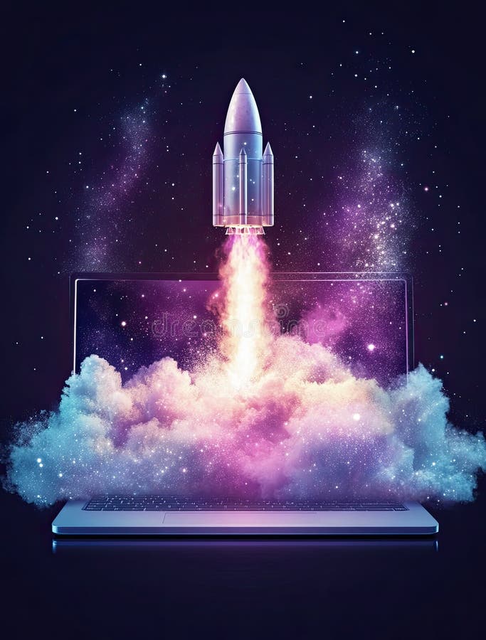 Rocket Launching from Laptop. Startup, Innovation, Technology Concept Stock Photo - Image of ...