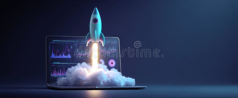 The Rocket Launching from a Laptop Symbolizes Digital Growth and ...