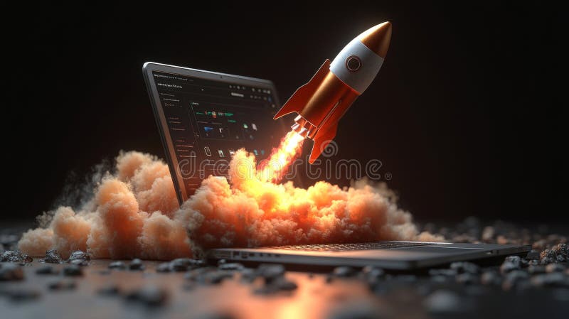 Rocket Launching from Laptop: Symbolizing Innovation and Technology in ...