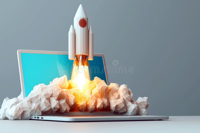 Rocket Launching from Laptop Symbolizing Innovation and Technology ...