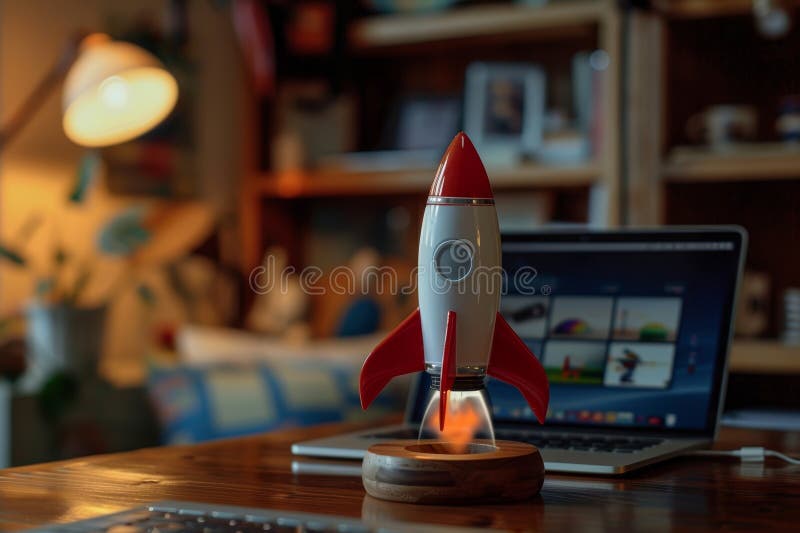 Rocket Launching Laptop Symbolizing Startup Boost Stock Photos - Free ...