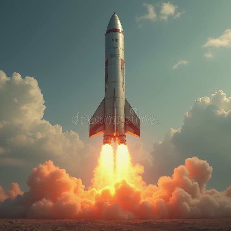 A Rocket is Launching from a Launchpad, Its Engines Igniting and ...