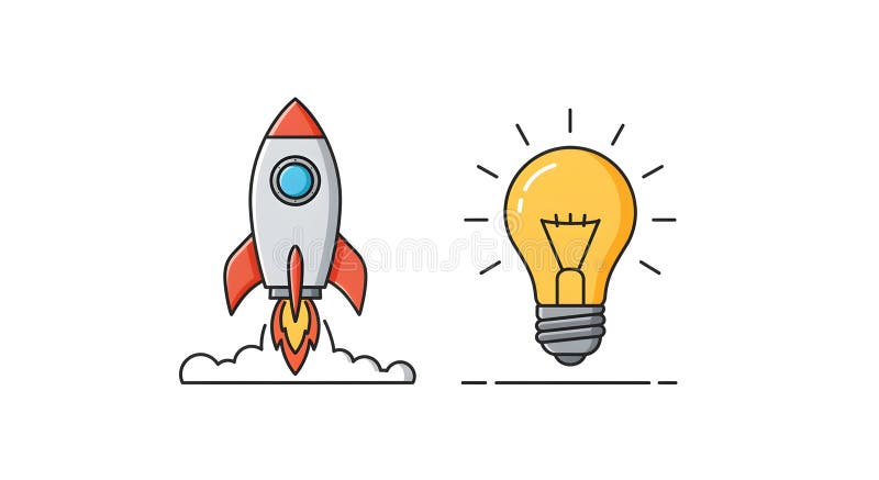 Rocket Launching Near Lightbulb Symbolizing Startup Idea Stock ...