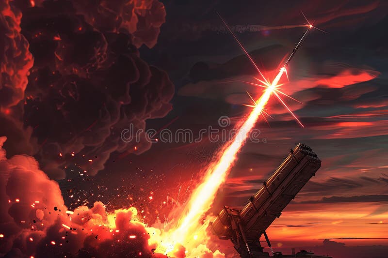 A Rocket Launching into the Night Sky, Leaving a Trail of Fire and ...