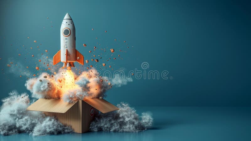 Rocket Launching from a Box with Explosive Energy - Generative Ai Stock ...