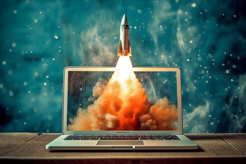 Rocket Launching Out of a Laptop, Symbolizing the Power of Digital ...