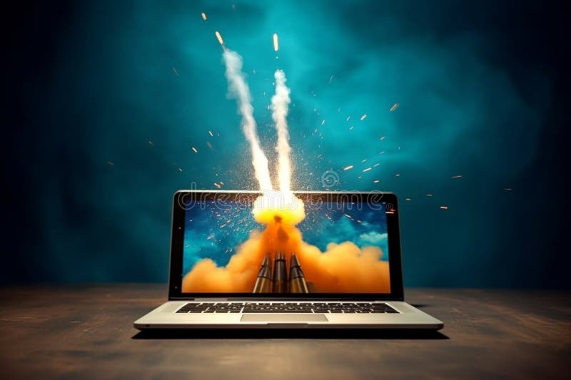 Rocket Launching Out of a Laptop, Symbolizing the Power of Digital ...