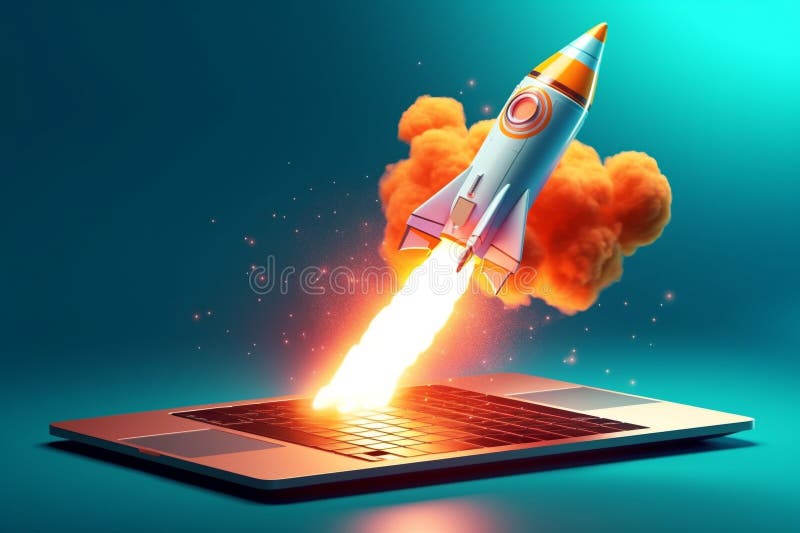 Rocket Launching Out of a Laptop, Symbolizing the Power of Digital ...
