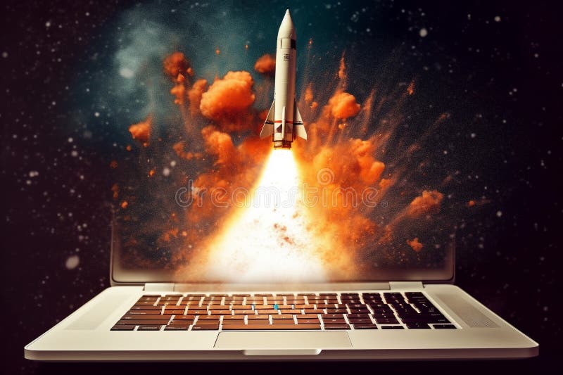 Rocket Launching Out of a Laptop, Symbolizing the Power of Digital ...
