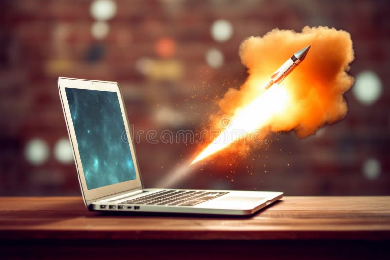 Rocket Launching Out of a Laptop, Symbolizing the Power of Digital ...