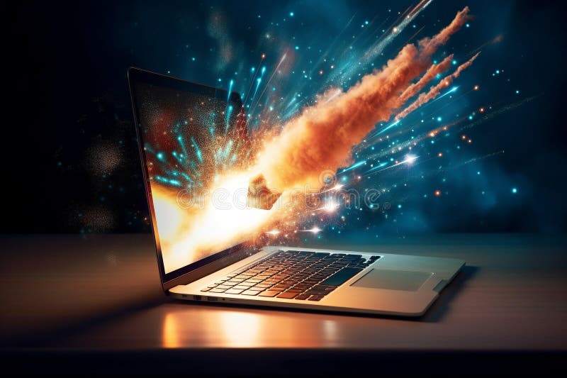 Rocket Launching Out of a Laptop, Symbolizing the Power of Digital ...