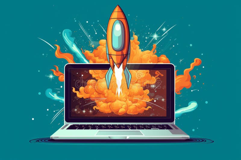Rocket Launching Out of a Laptop, Symbolizing the Power of Digital ...