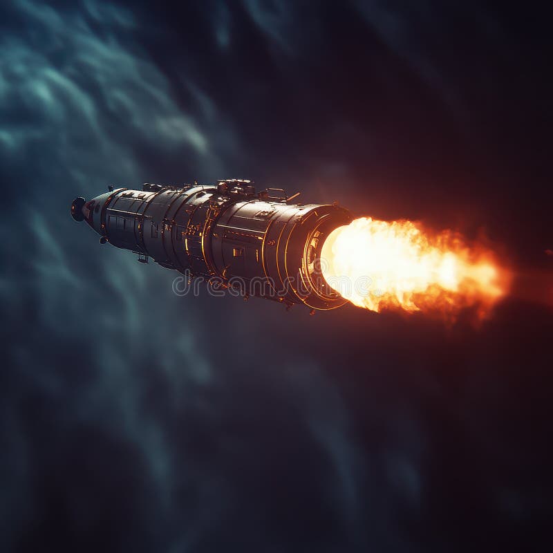 Rocket Launching into Outer Space with Flames and Smoke Trail Stock ...