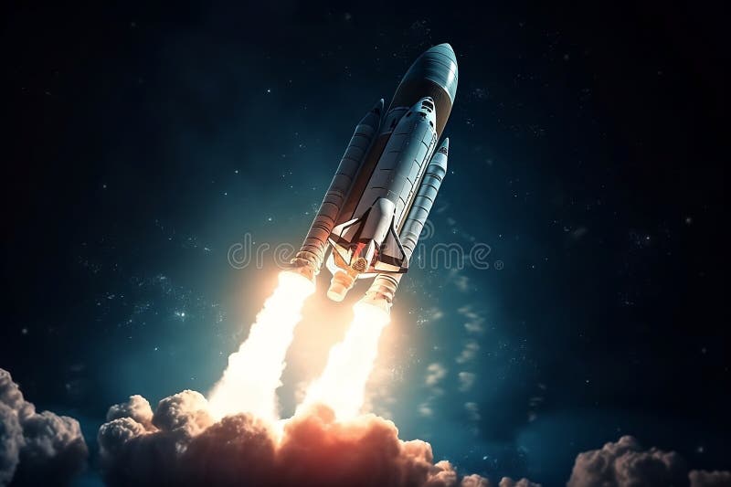 Rocket Launching into Outer Space Illustration Stock Illustration ...