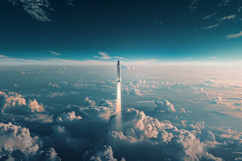Rocket Launching into Outer Space, a Rocket Soars from Earth into Space ...