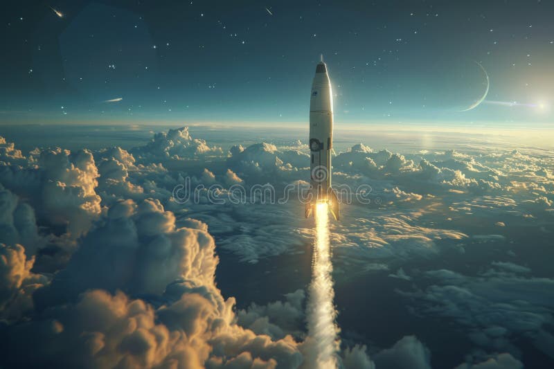 Rocket Launching into Outer Space, a Rocket Soars from Earth into Space ...