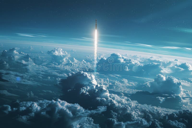 Rocket Launching into Outer Space, a Rocket Soars from Earth into Space ...