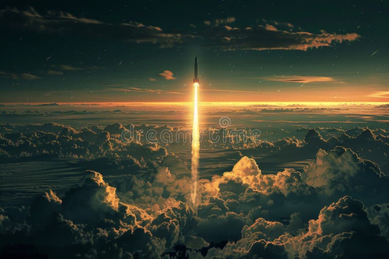 Rocket Launching into Outer Space, a Rocket Soars from Earth into Space ...
