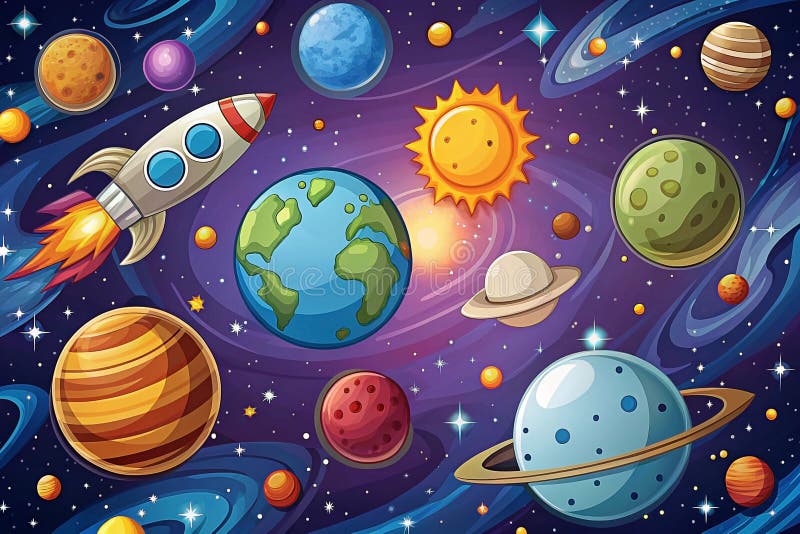 Rocket Launching Past Planets, Solar System, Space Exploration, Kids ...