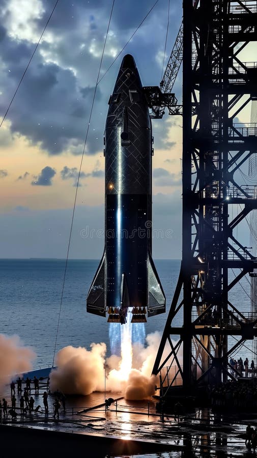 A Space Shuttle Taking Off from a Launch Pad with People Watching Stock ...