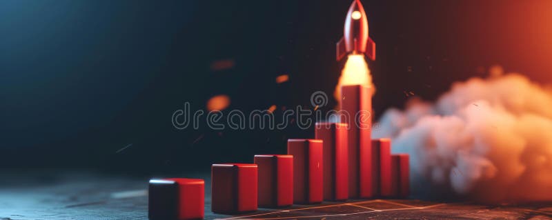 Rocket Launching from a Progressive Bar Graph Stock Photo - Image of ...