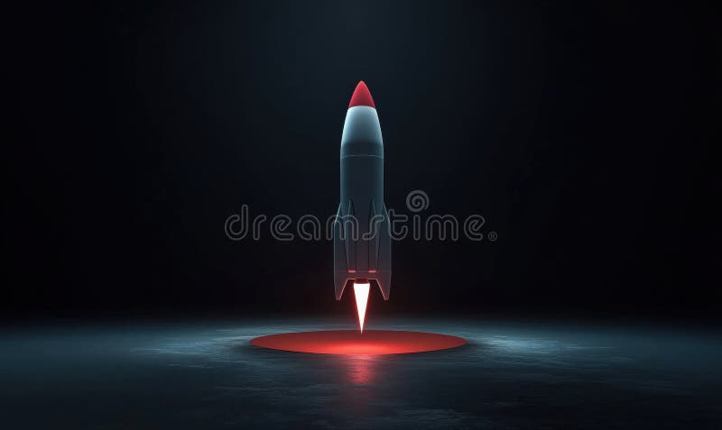 Rocket Launching with Red Flame and Dark Background, Futuristic Design ...