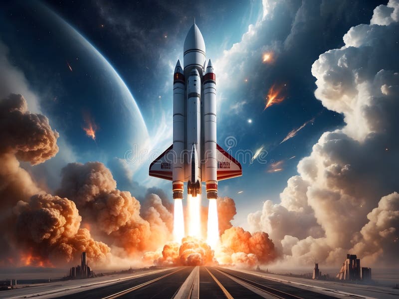 Rocket Launching Sequence from Earth Stock Illustration - Illustration ...