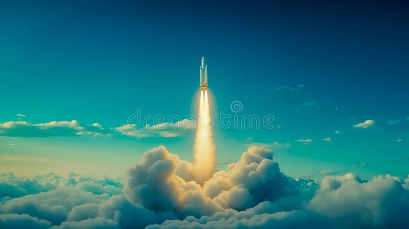 A Rocket Launching into the Sky Above the Clouds Stock Image - Image of ...