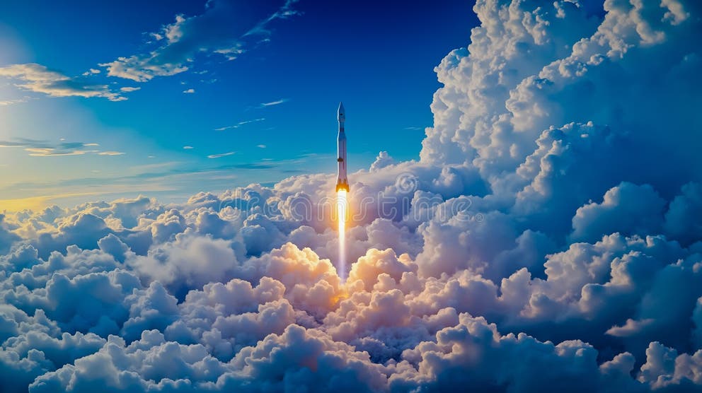 A Rocket Launching into the Sky Above the Clouds Stock Photo - Image of ...