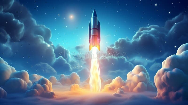 Rocket Launching into the Sky with Clouds Stock Photo - Image of ...
