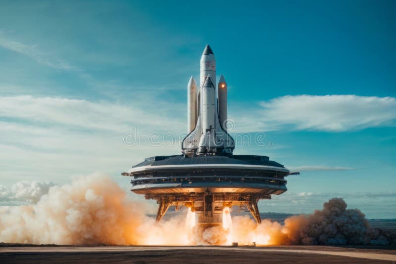 A Rocket is Launching into the Sky with a Large White Space Shuttle on ...