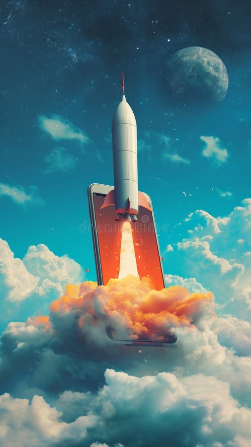Rocket Launching into the Sky, a Powerful Takeoff of a Spacecraft Stock ...