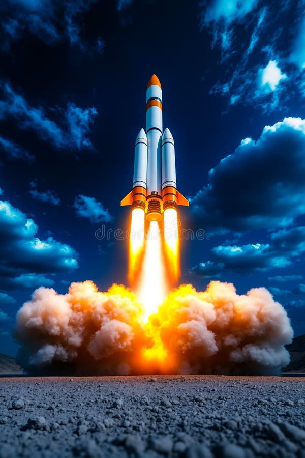 A Rocket Launching into the Sky with Smoke Coming Out of it Stock Image ...