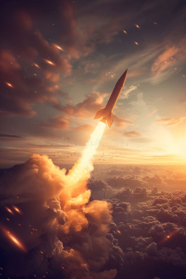 Rocket Launching into the Sky at Sunrise. Generative Ai Stock ...