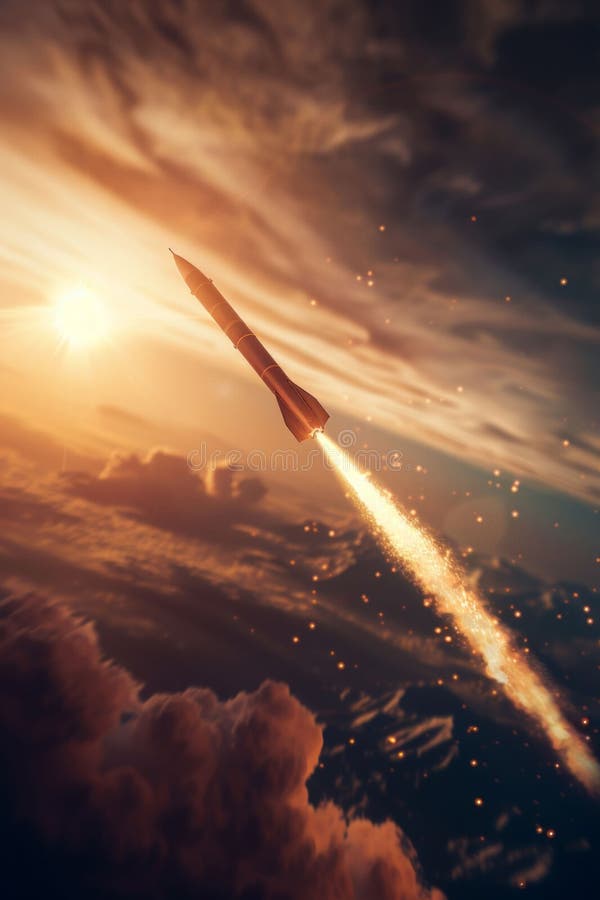 Rocket Launching into the Sky at Sunrise. Generative Ai Stock ...