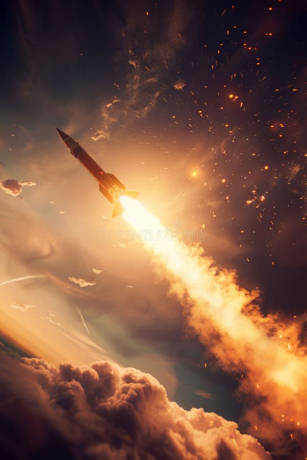 Rocket Launching into the Sky at Sunrise. Generative Ai Stock ...