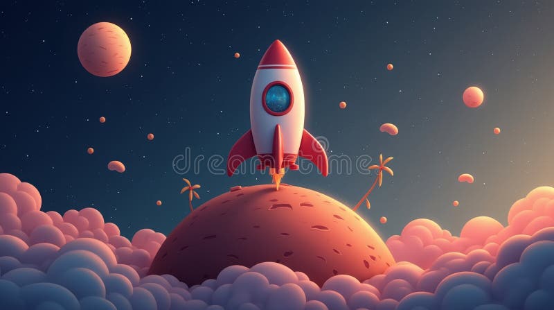 Rocket Launching from Small Planet Surface with Glowing Stars and ...