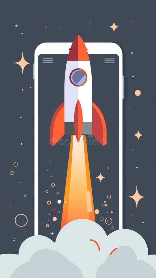 Rocket Launching from Smartphone Screen, Abstract Space Concept Stock ...