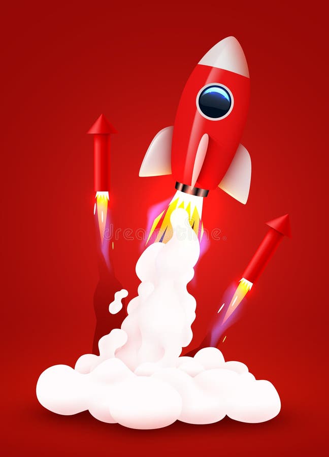 Rocket Launching With Smoke And Fire Business Start Up Concept Stock Vector Illustration Of