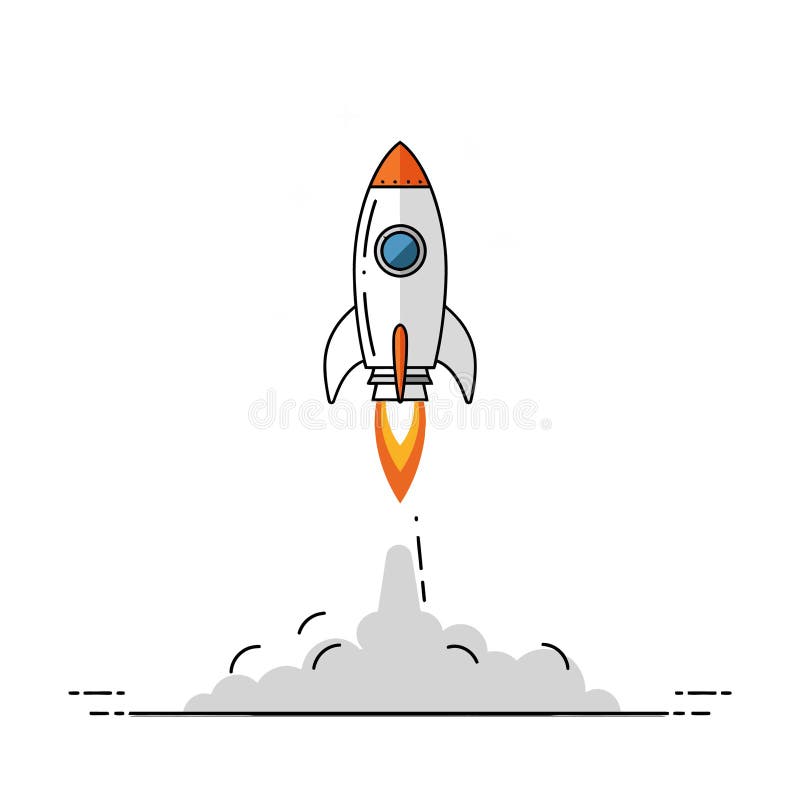Rocket Launching with Smoke and Flames in Flat Vector Art Stock Vector ...