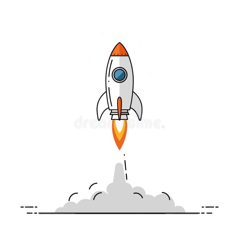 Rocket Launching with Smoke and Flames in Flat Vector Art Stock Vector ...