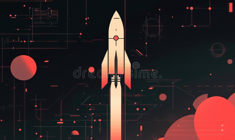 Rocket Launching into Space with Abstract Geometric Background and ...